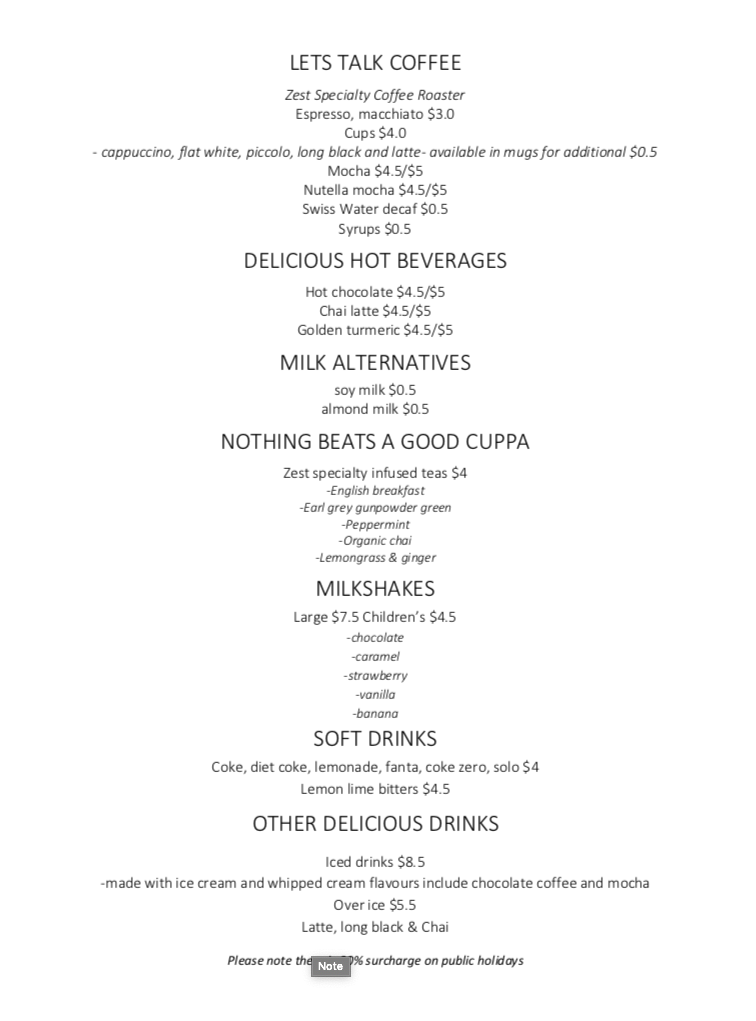Back of Breakfast Menu – Sienna's Restaurant